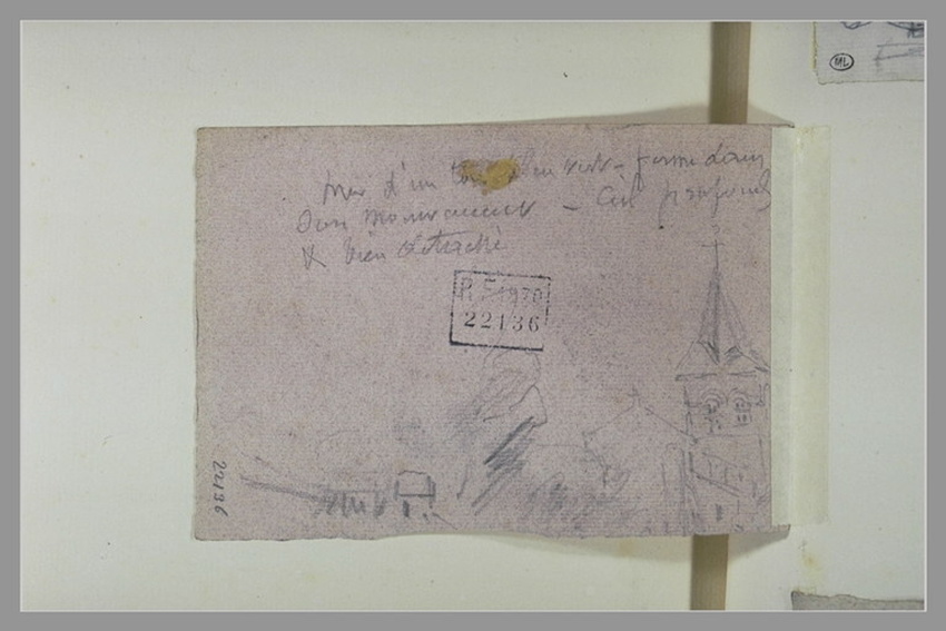 Clocher et annotations manuscrites - Eugène Boudin | Musée d'Orsay