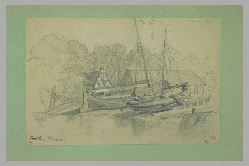 Bateaux sur des cales, sur la berge - Emile-Louis Vernier | Musée d'Orsay