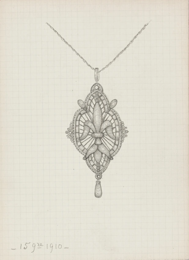 Pendentif quadrilobe à fleur de lys, goutte en chute, chaîne ...