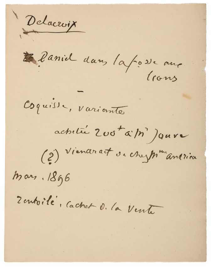 Note ayant trait à l’œuvre "Daniel dans la fosse au lion, esquisse ...