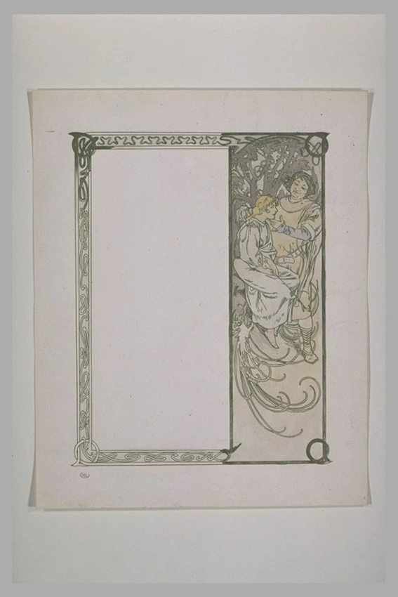 Homme et jeune bergère en costume médiéval, dans un paysage - Alphonse ...
