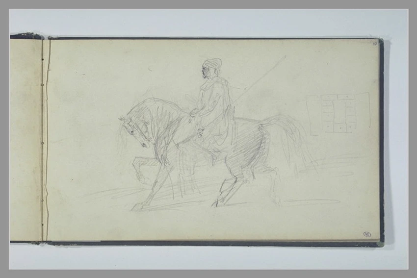 Cavalier arabe à cheval, vu de profil, vers la gauche - Adolphe Yvon ...