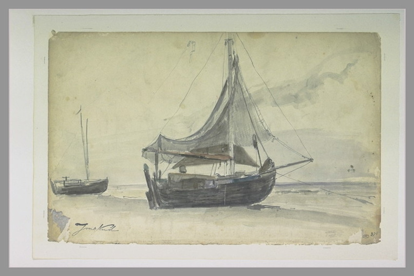 Deux barques échouées sur une plage - Johan Barthold Jongkind | Musée d ...