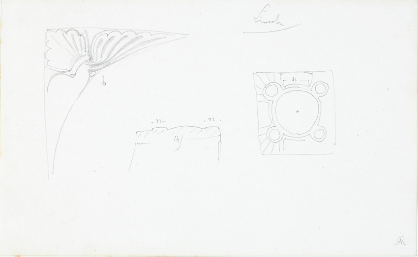 Lincoln, cuve baptismale, détail ornemental et vue du dessus - Victor ...