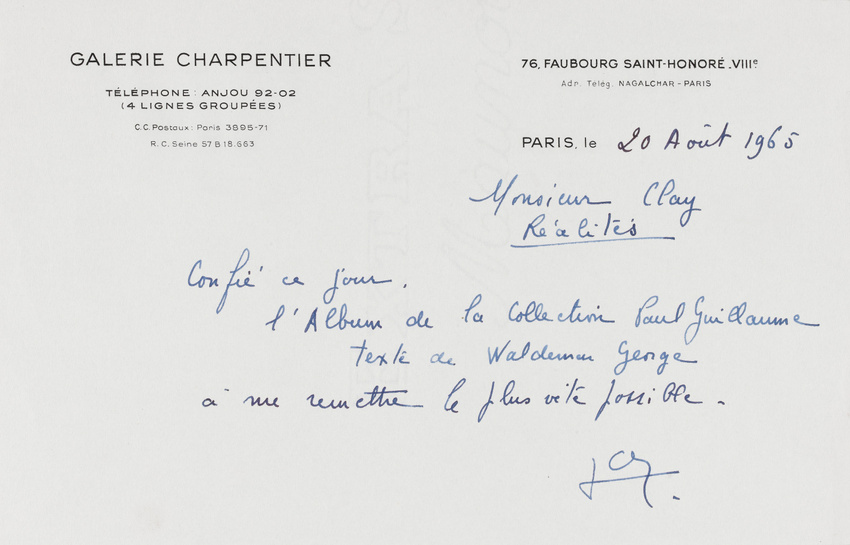 Note manuscrite de Jean Clay - Jean Clay | Musée de l'Orangerie