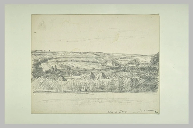 Paysage : côteau boisé, avec quelques maisons au bord de l'eau - Théophile Alexandre Steinlen ...