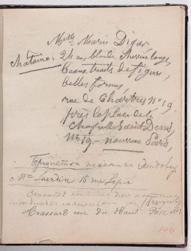 Notations manuscrites relatives aux modèles de Repine, en français et ...