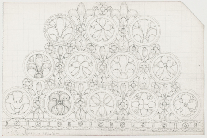 Parure de type diadème à fleurs stylisées et fleurdelisé, hermine ...