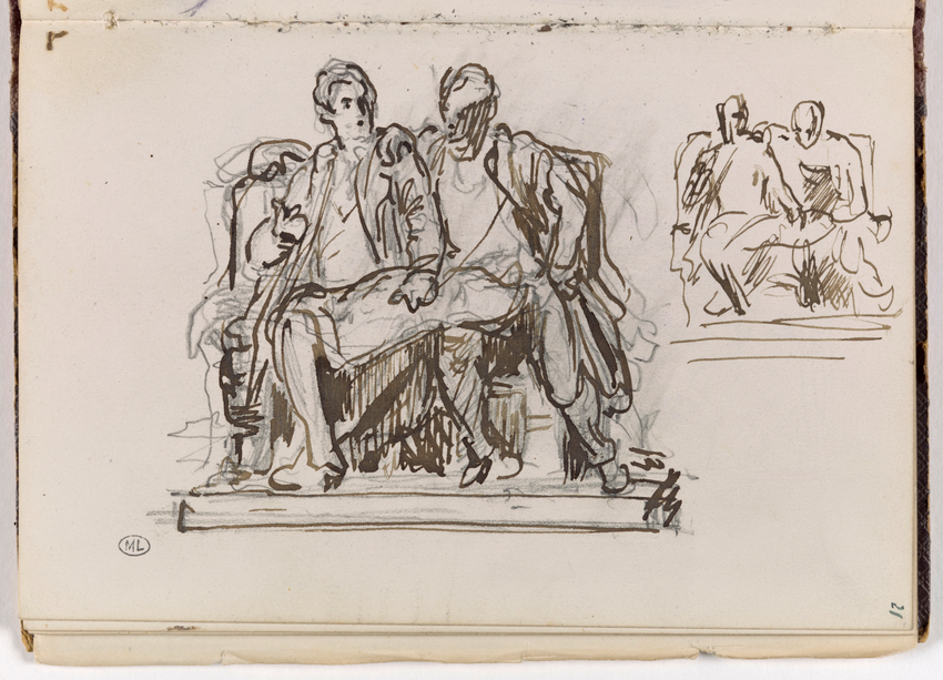 Croquis de deux hommes assis sur un banc - Henri Chapu | Musée d'Orsay Croquis de deux hommes assis sur un banc - Henri Chapu | Musée d'Orsay