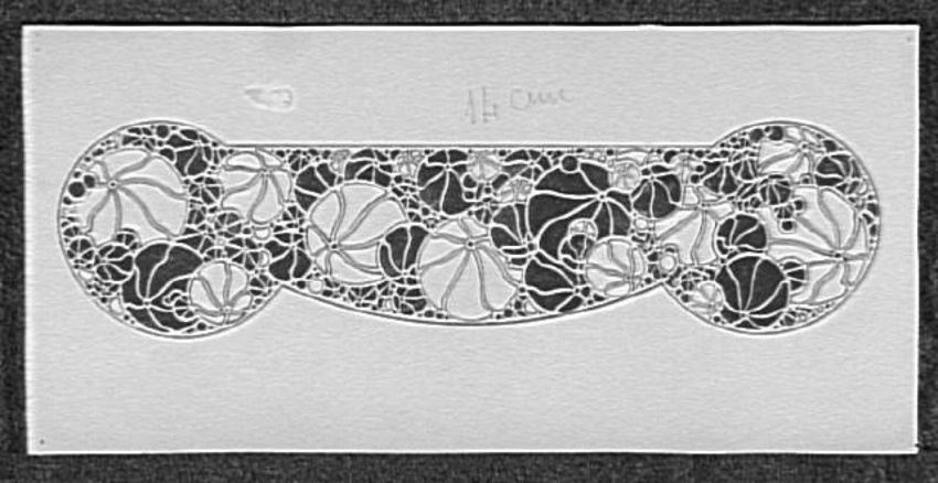 Motif décoratif de forme oblongue terminée aux deux extrémités par des ...