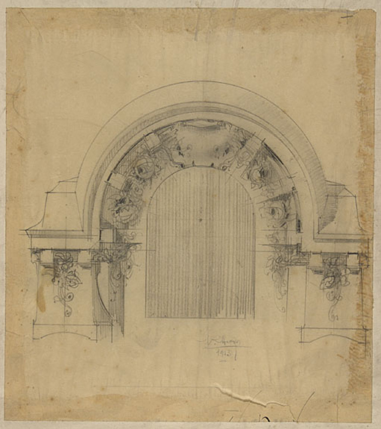 Baie cintrée et sculptée, croquis - Raoul Brandon | Musée d'Orsay