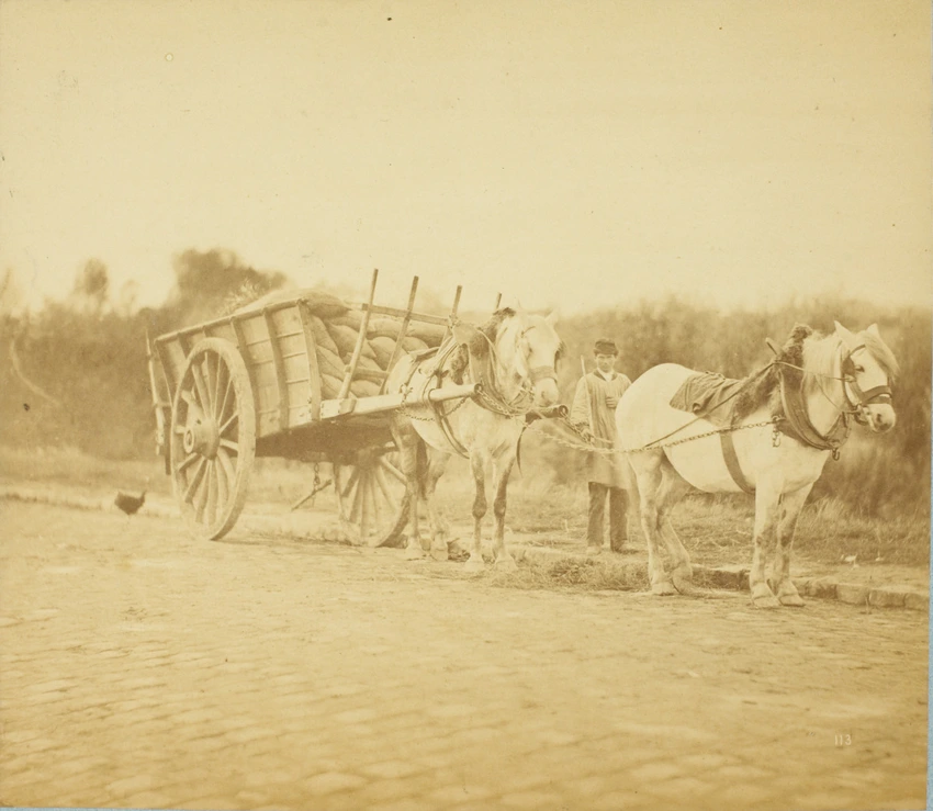 Deux chevaux tirant une charette et un paysan - Achille Quinet | Musée ...