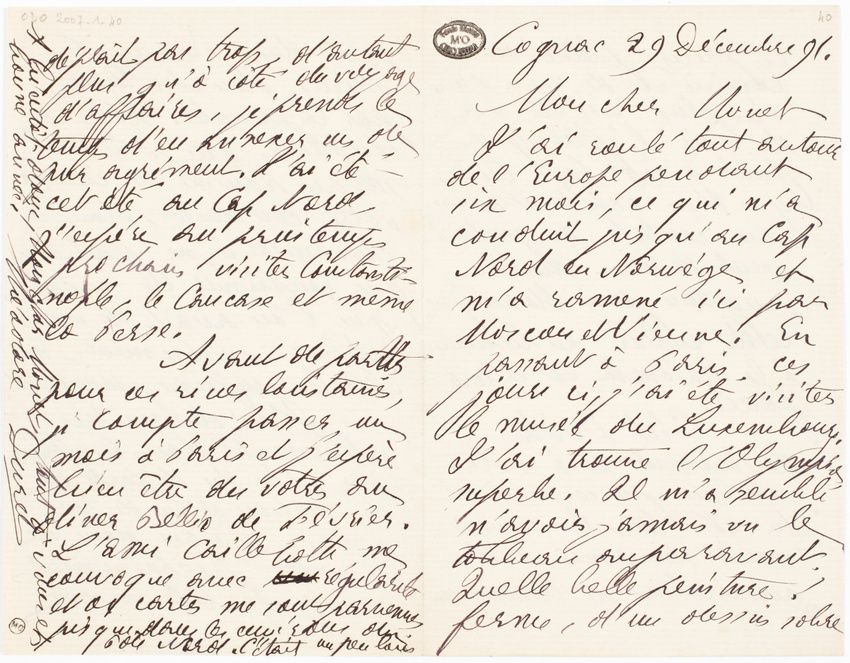 Lettre autographe signée de Théodore Duret à Claude Monet - Théodore ...
