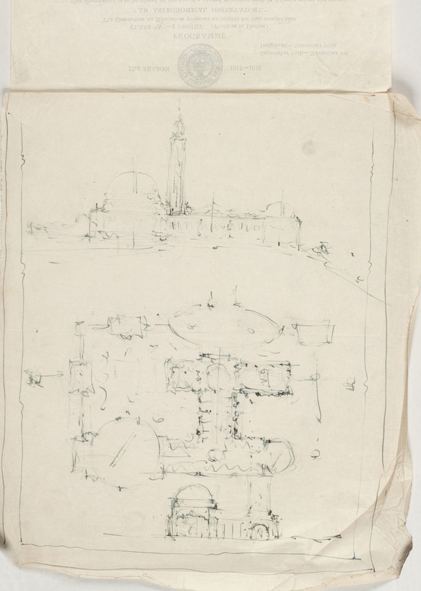 Elévations et plan d'observatoire astronomique et programme imprimé ...