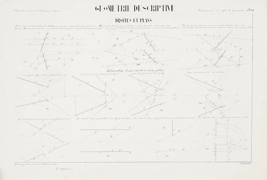 Cours de dessin 2ème division 2ème année. Géométrie descriptive ...