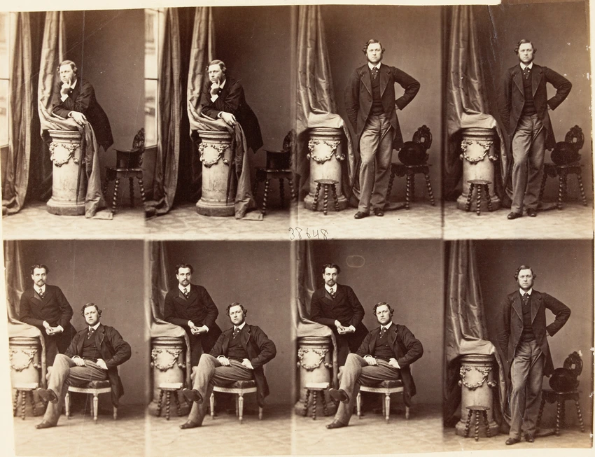 Sir Robert Antrobus en huit poses, cinq seul, trois avec un jeune homme ...