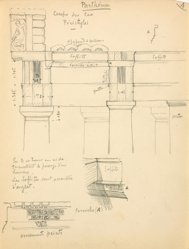 Coupe sur le péristyle du Parthénon et éléments de corniche - Eugène ...