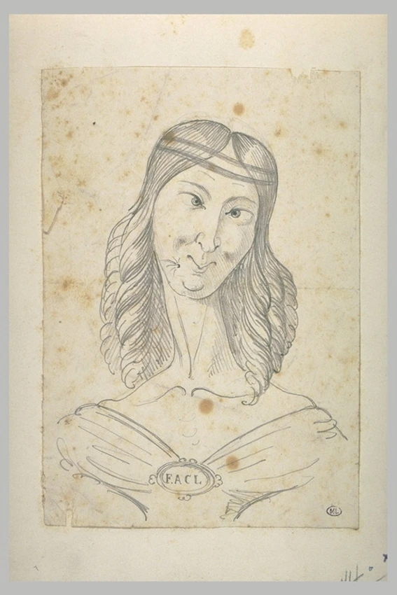 Croquis caricatural d'une femme, vue en buste, de face - Anonyme ...
