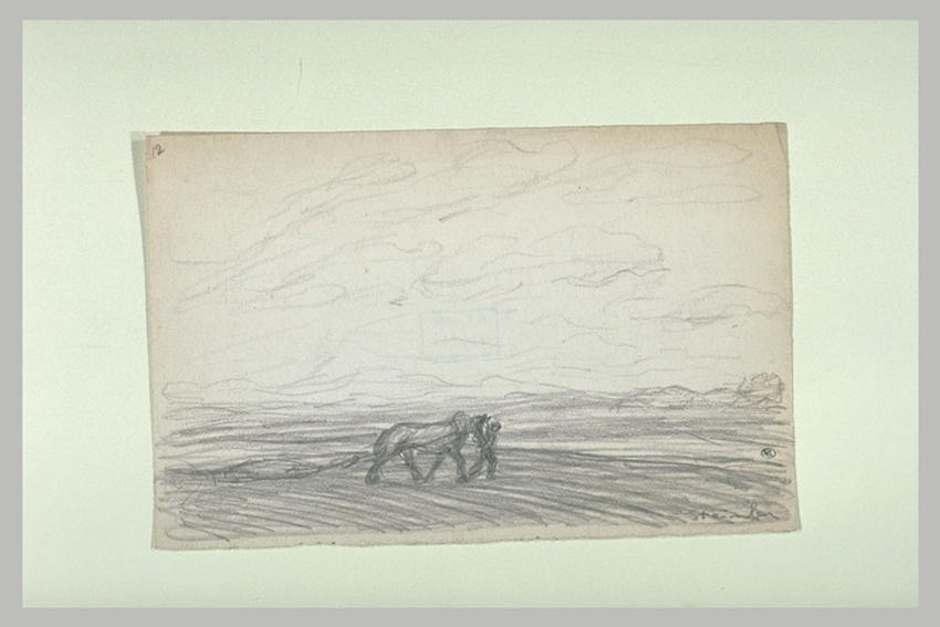 Paysan conduisant un cheval tirant une herse - Théophile Alexandre ...