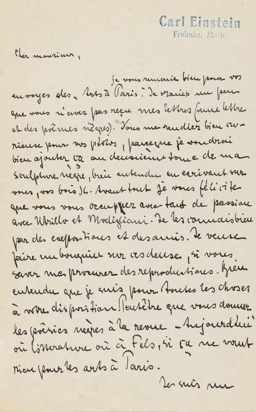 Correspondance manuscrite : Carl Einstein à Paul Guillaume - Carl ...