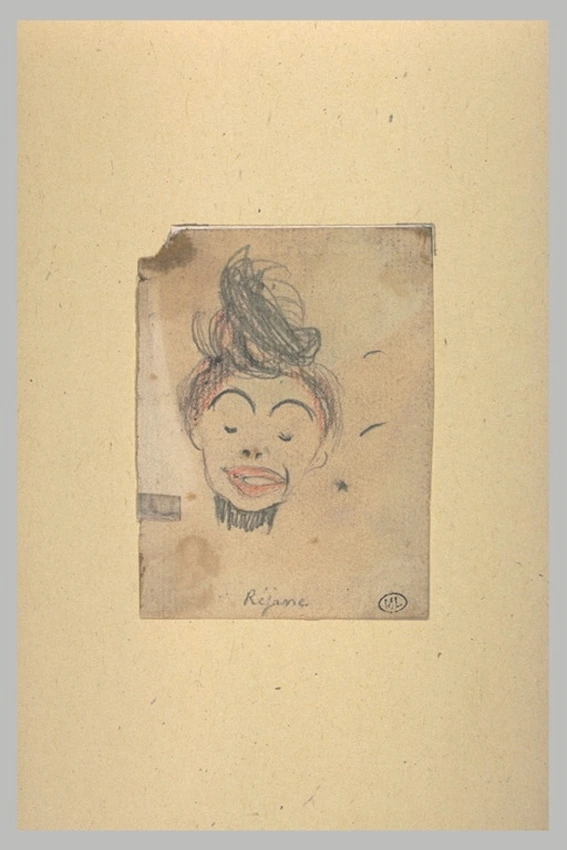 Croquis caricatural d'une tête de femme, de face : Réjane - Cappiello ...