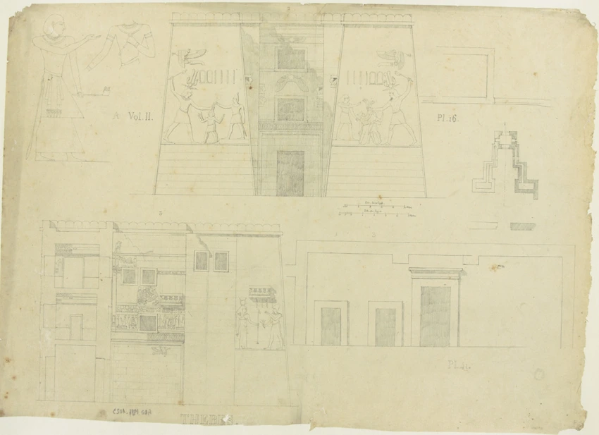 Thèbes, plan, élévations d'une hypogée - Alphonse Gosset | Musée d'Orsay