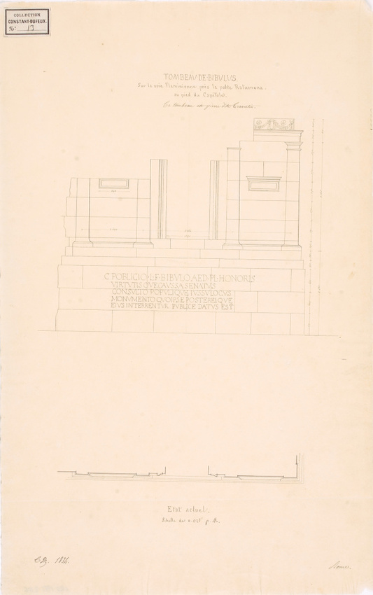 Rome, tombeau de C. P. Bibulus, élévation de la façade dans son état ...