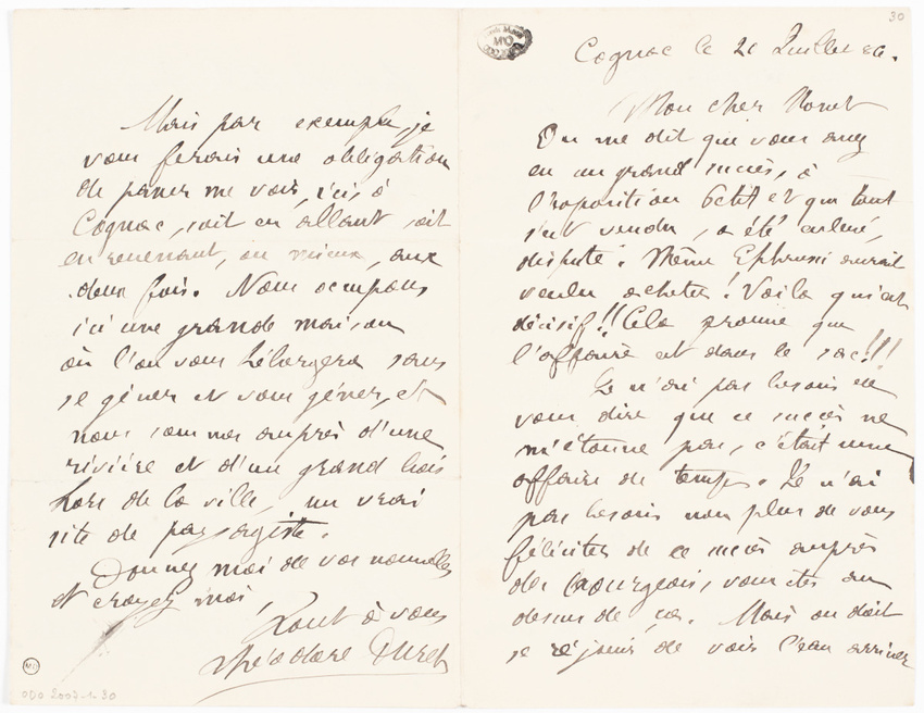 Lettre autographe signée de Théodore Duret à Claude Monet - Théodore ...