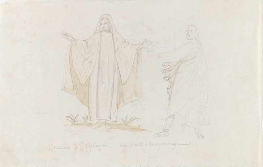 Rome, catacombes, cimetière Saint-Cyriaque, relevé pour une orante et ...