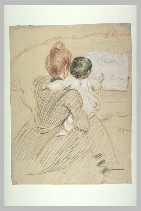 Madame Helleu, assise, de dos, tenant sa fille contre elle - Paul ...