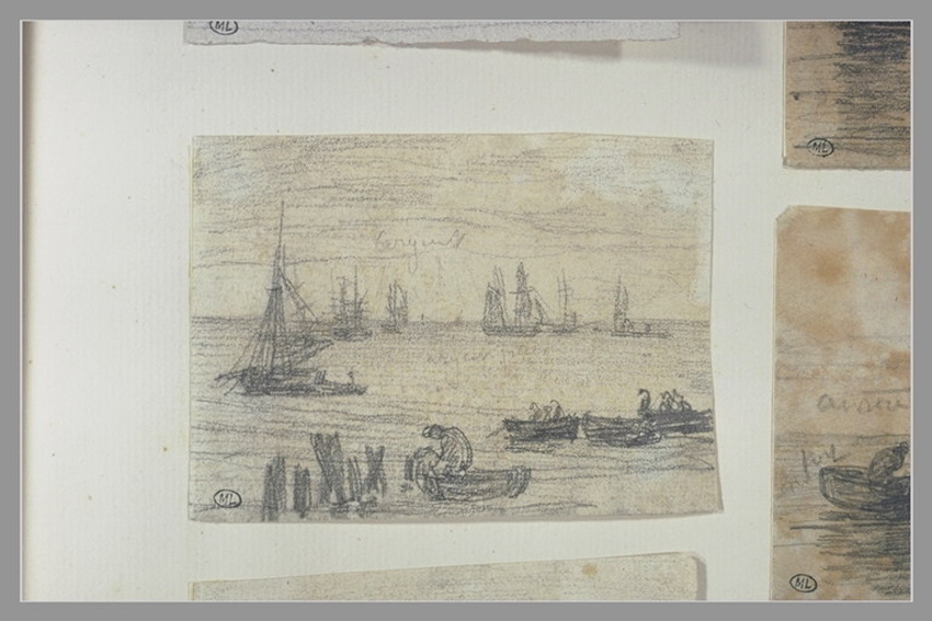 Canots échoués, dans une rade avec des voiliers - Eugène Boudin | Musée ...