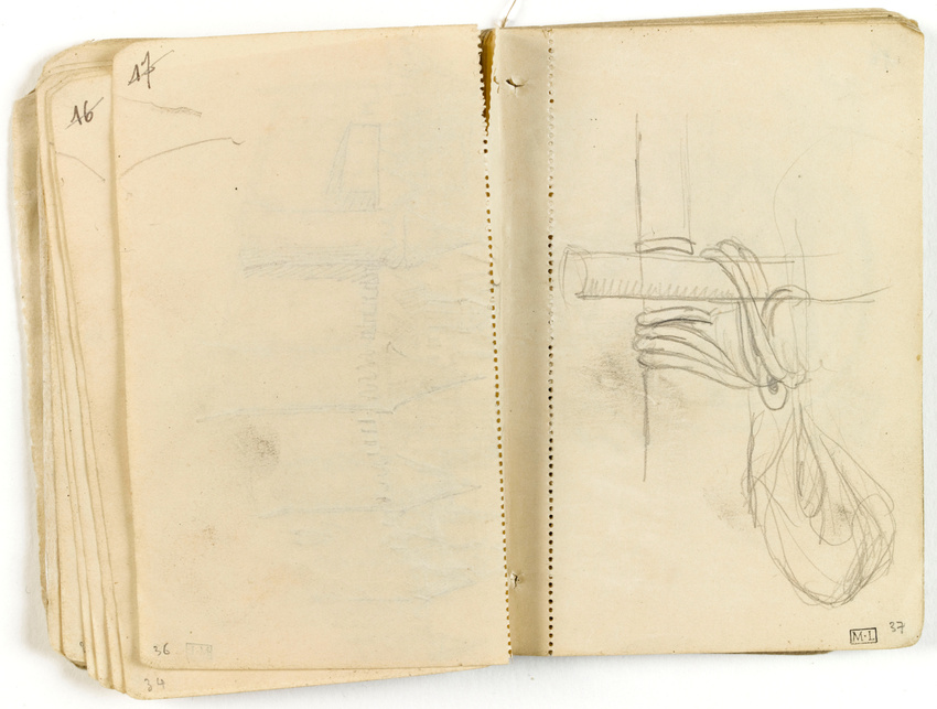 Croquis : deux rondins de bois reliés par une corde - Maurice Denis ...