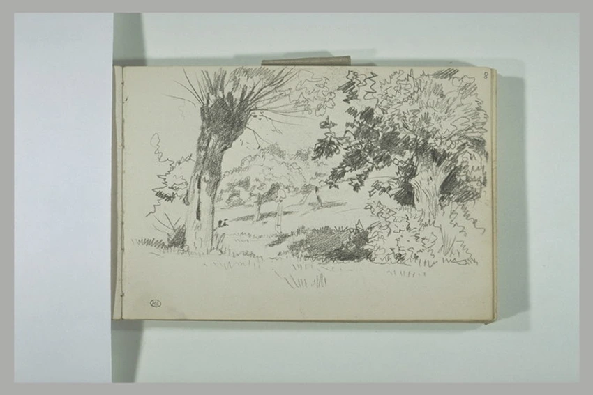 Paysage de campagne bordé par deux arbres - Paul Mathey | Musée d'Orsay