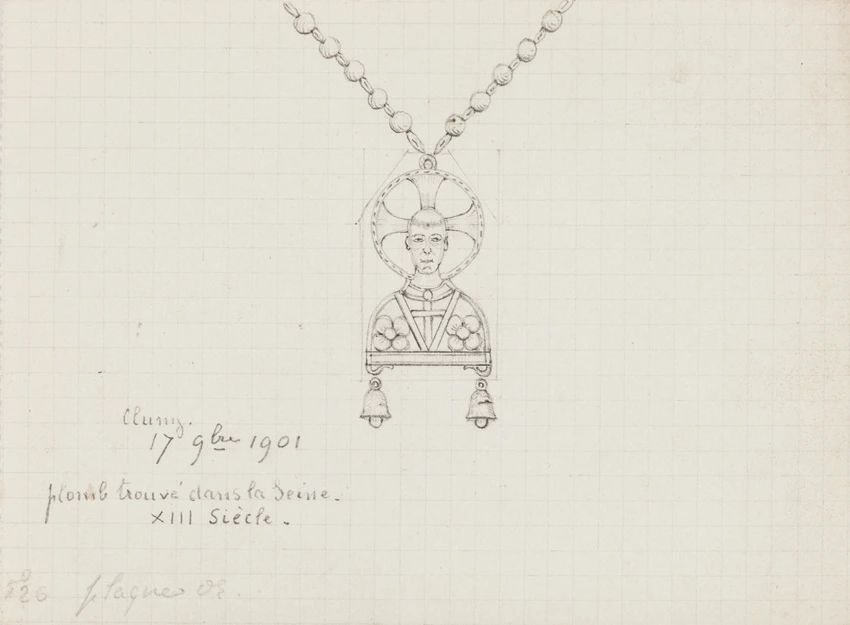 Médaille médiévale de saint, deux cloches en chute, chaîne - Enguerrand ...