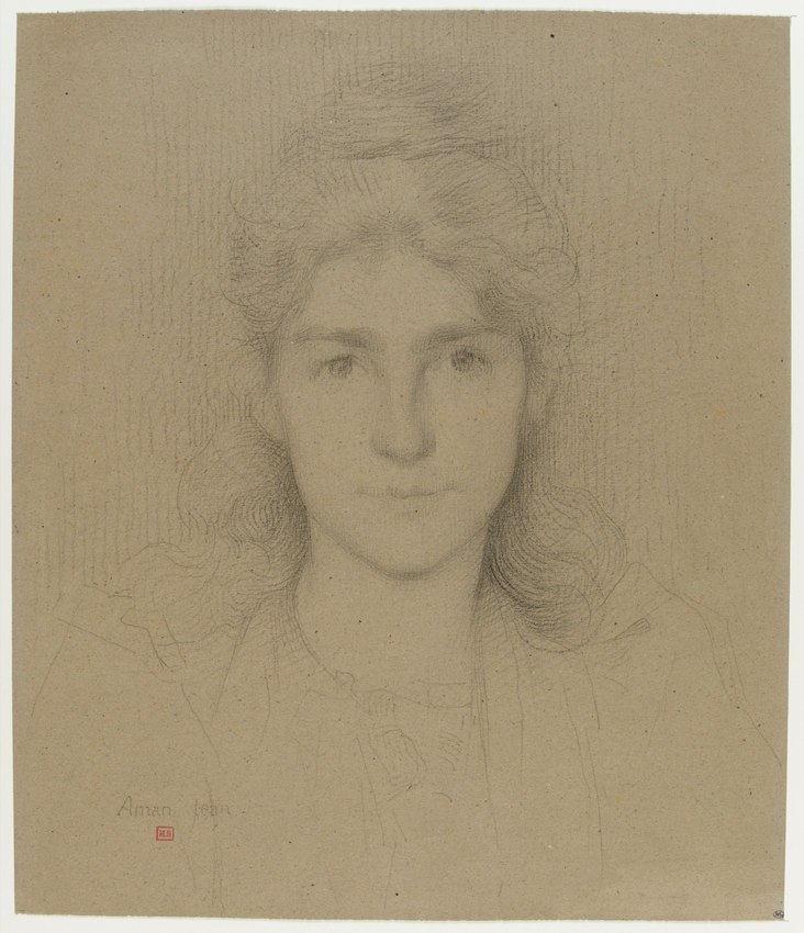 Portrait de femme, en buste, de face, cheveux mi-long - Edmond Aman ...