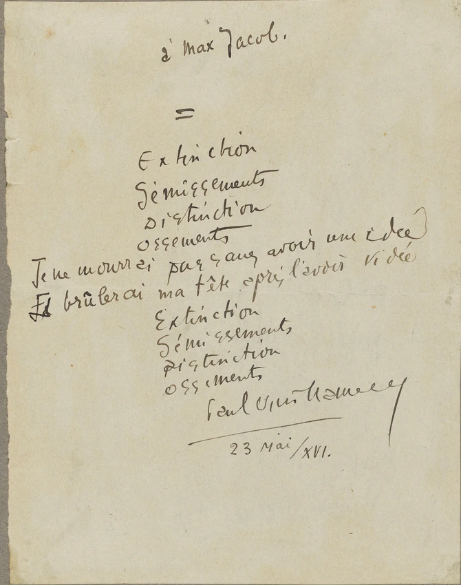 à Max Jacob [Poème à Max Jacob] - Paul Guillaume | Musée de l'Orangerie
