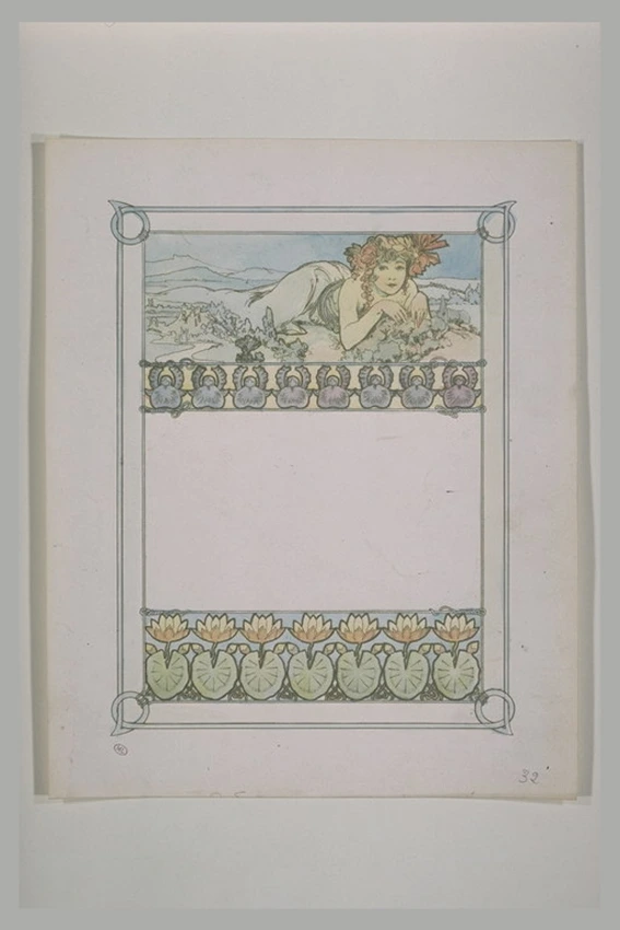 Figure géante d'une jeune fille allongée à plat ventre dans un paysage ...