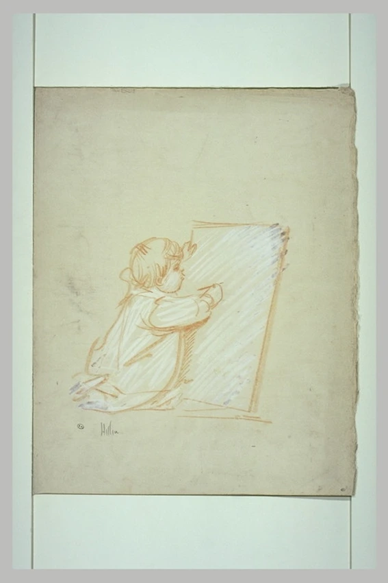 Paulette enfant, à genoux, dessinant sur une grande feuille - Paul ...