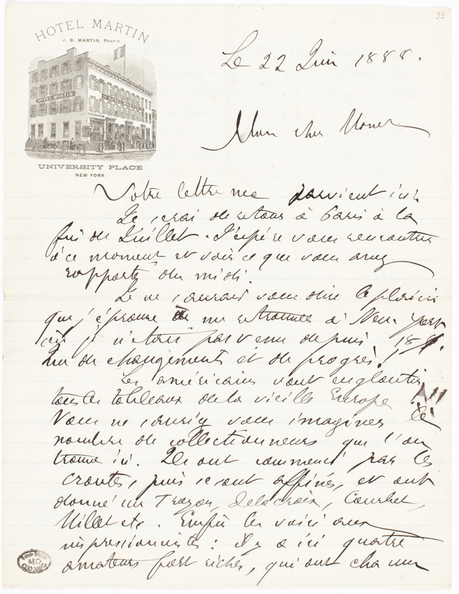 Lettre autographe signée de Théodore Duret à Claude Monet - Théodore ...