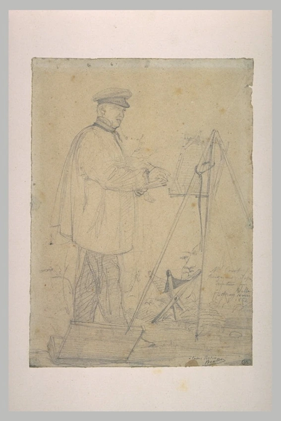Portrait de Corot debout, en blouse, coiffé d'une casquette - Edouard ...