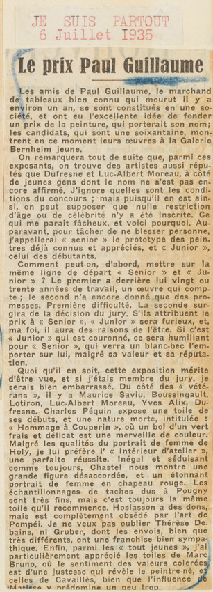 Le prix Paul Guillaume - Anonyme | Musée de l'Orangerie