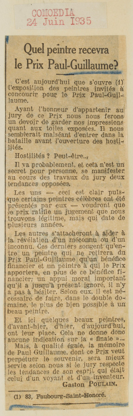 Quel peintre recevra le prix Paul-Guillaume ? - Gaston Poulain | Musée ...