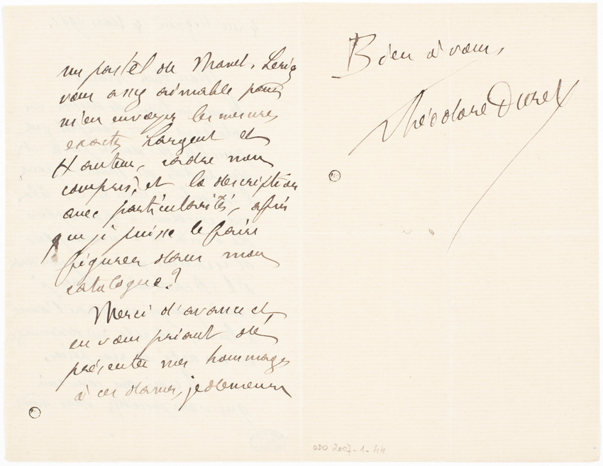 Lettre autographe signée de Théodore Duret à Claude Monet - Théodore ...