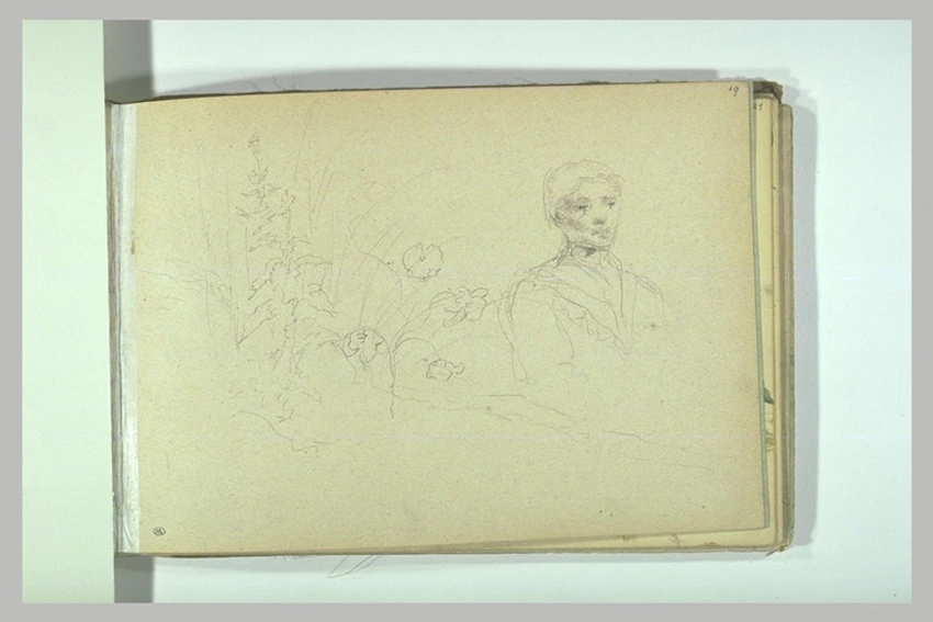 Portrait de femme, vue à mi-corps ; fleurs et ajoncs - Léonide Bourges ...