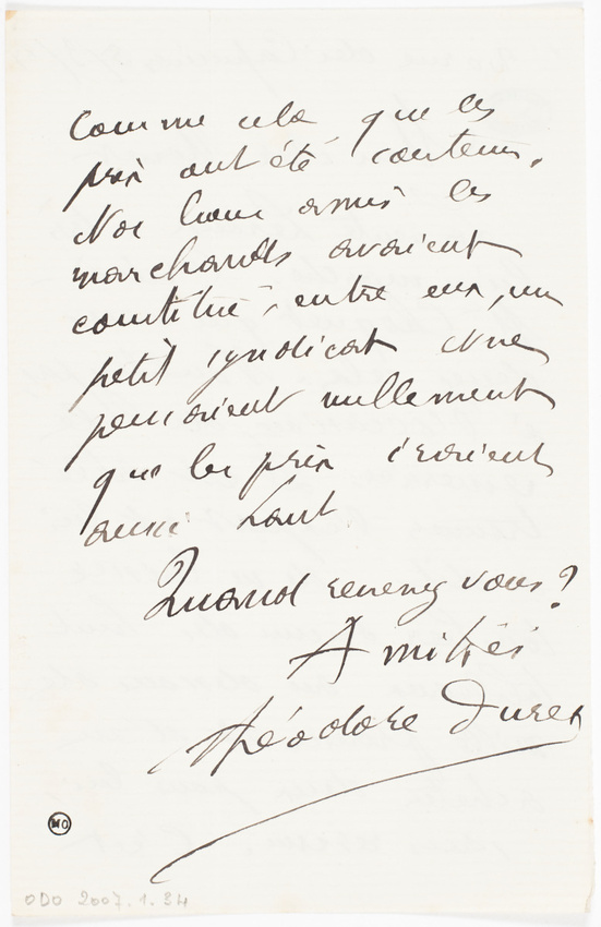 Lettre autographe signée de Théodore Duret à Claude Monet - Théodore ...