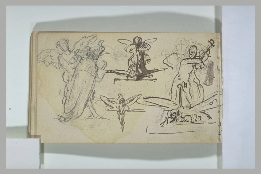 Etudes de statues avec des figures combattant des insectes - Henri ...