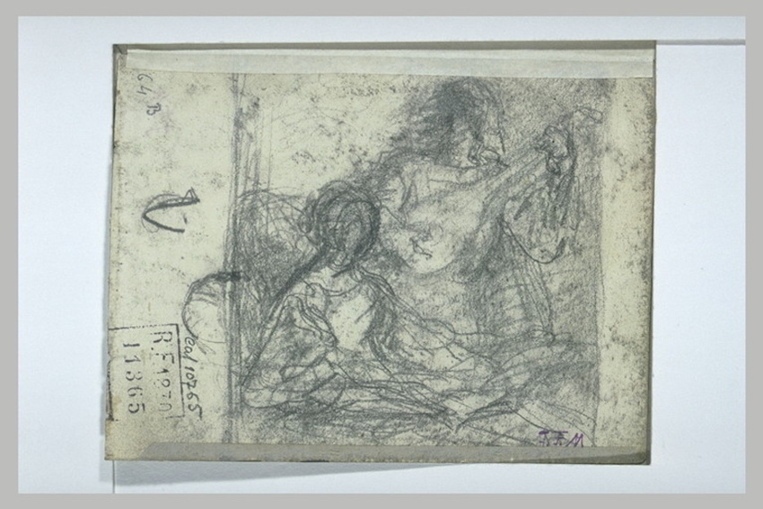 Femme assise, et personnage jouant du luth - Jean-François Millet ...