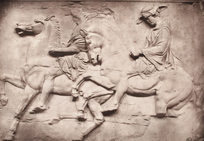 Bas-relief from the Frieze of the Parthenon at Athens. (Horsemen who ...