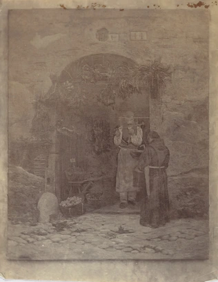 Peinture d'Edmond Lebel (1834-1908) représentant un moine chez le ...