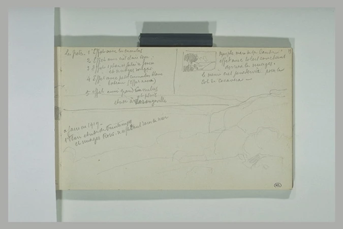 Annotations manuscrites ; falaises surplombant la mer à Varengeville ...